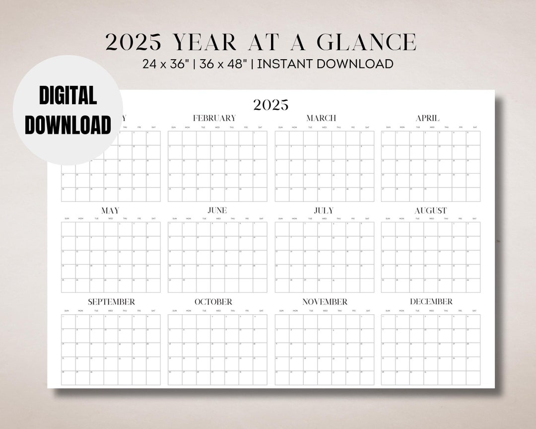 Printable 2025 Wall Calendar | 24x36" Poster | 36x48" Poster | Digital ...