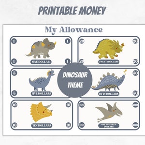 Printable Dinosaur Allowance Money | Kids Allowance Money | Handmade ...