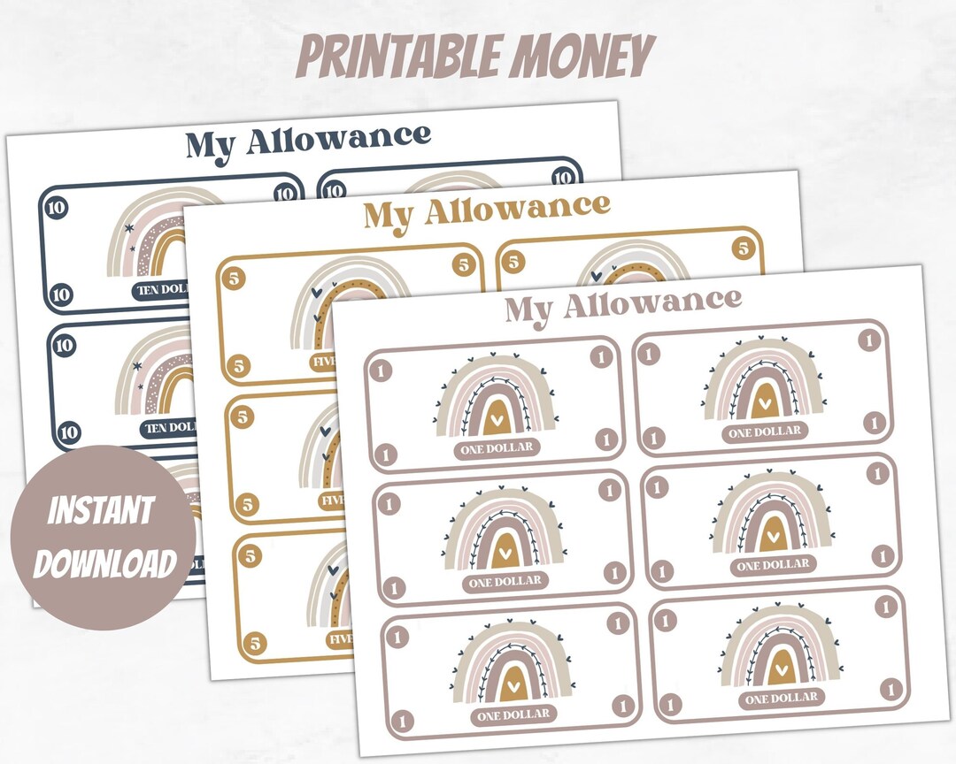 Printable Rainbow Allowance Money | Kids Allowance Money | Handmade ...