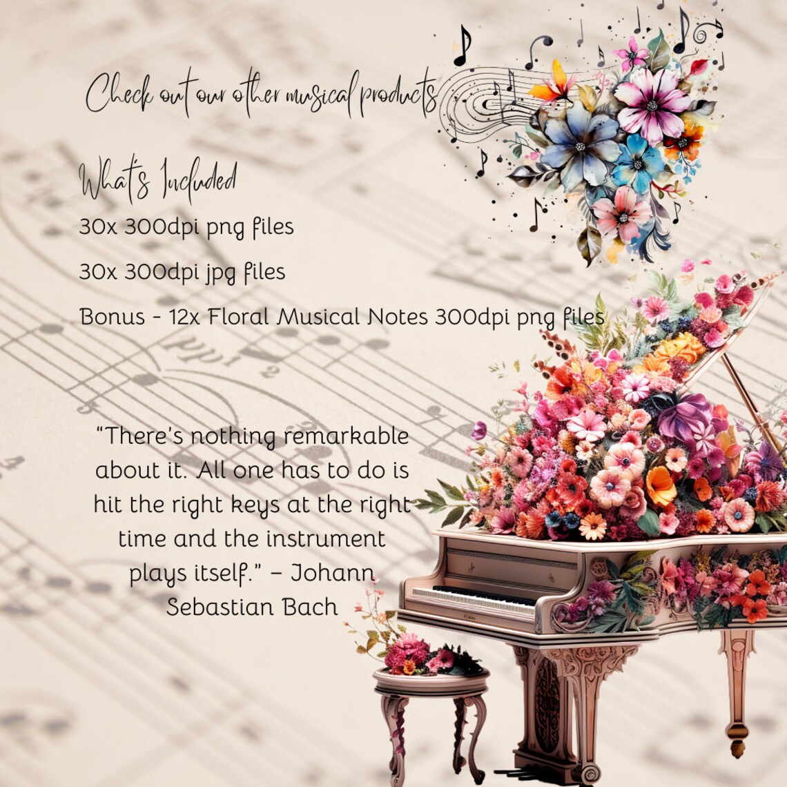 Watercolour Floral Musical Notes to Add a Touch of Elegance to Your ...