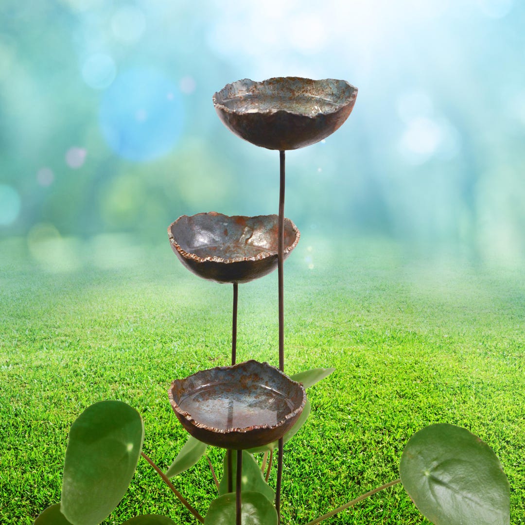 Bird Bath, Garden Decor, Metal Bee Cups, Outdoor & Garden, Pollinator ...