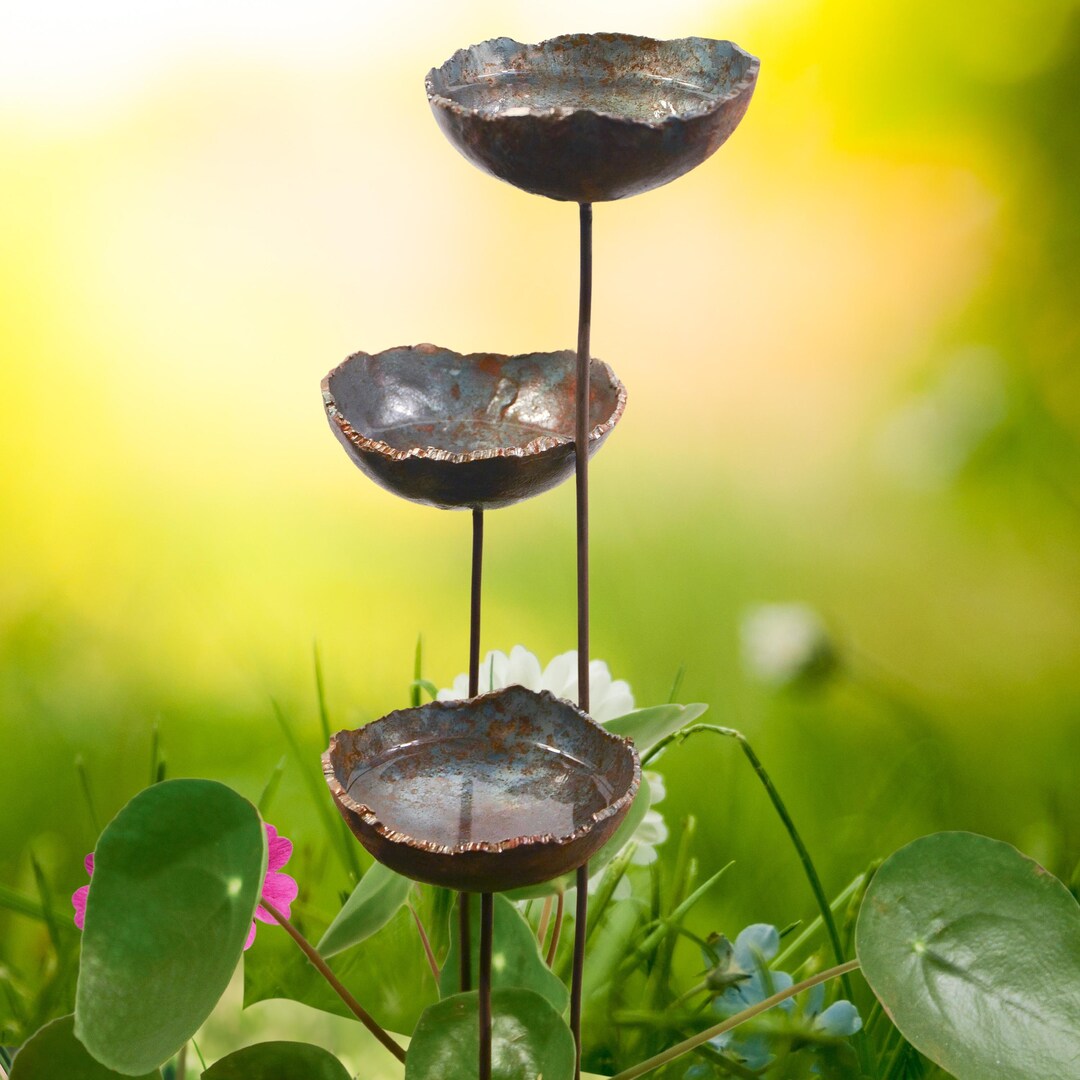 Butterfly Puddler and Stand, Rustic Bird Bath, Bee Water Station, Metal ...