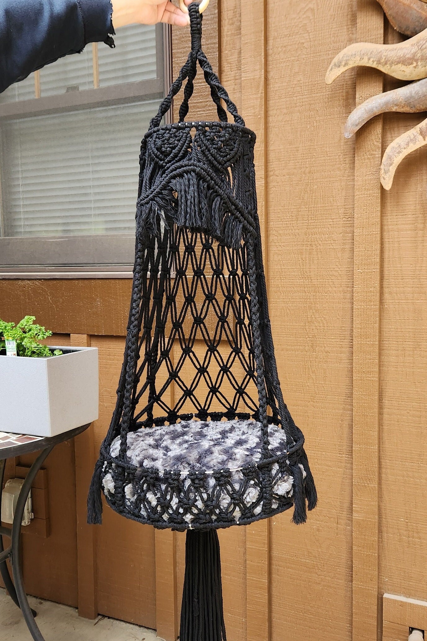 Macrame Cat Hammock Black Cat Bed Black Macrame Cat Bed Hanging Cat Bed ...