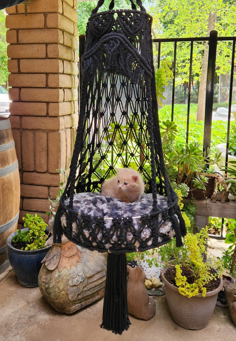 Macrame Cat Hammock Black Cat Bed Black Macrame Cat Bed Hanging Cat Bed ...