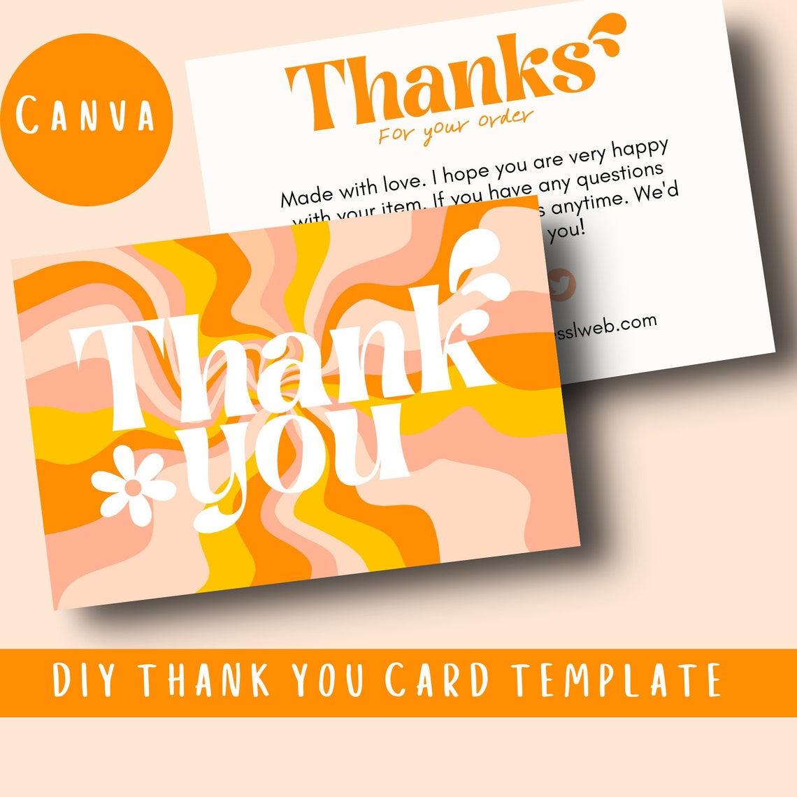 Editable Thank You Card, Retro Thank You Card, DIY Thank You Card ...