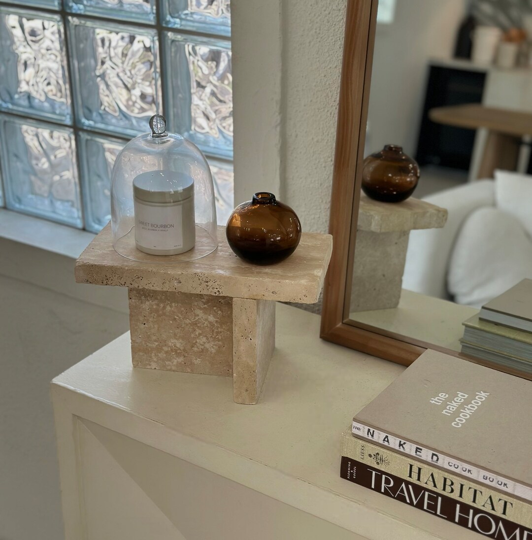 Travertine Decor Stand Plant Stand Grey Beige - Etsy