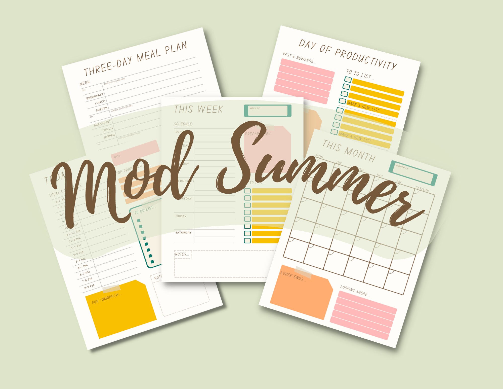 Printable Planner - 7 Pages - Mod Summer - Etsy