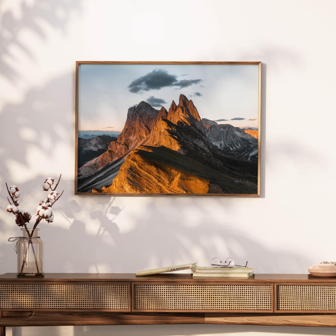 Seceda Ridgeline Dolomites Print, Mountain Sunset Wall Art, Italy ...
