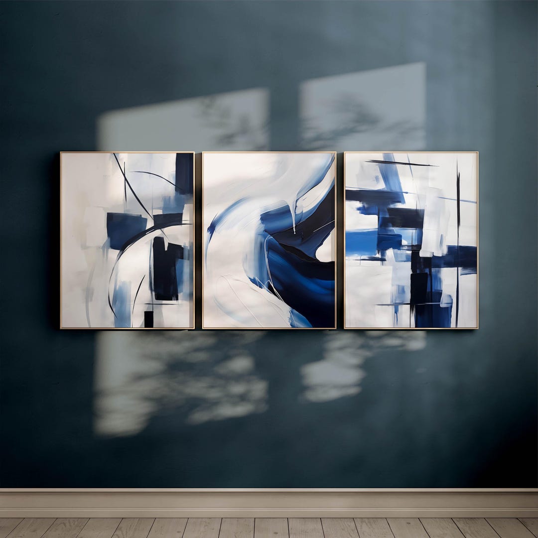 Blue Abstract Art Triptych: Modern Geometric Prints Set - Etsy