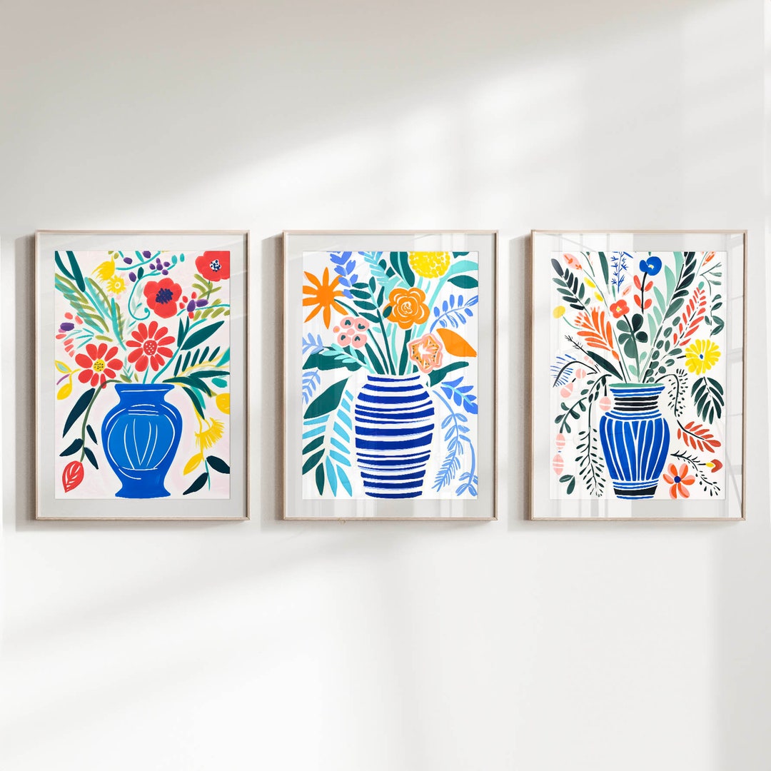 Henri Matisse Flower Vase Print Set of 3 Mid Century Wall Art Colourful ...