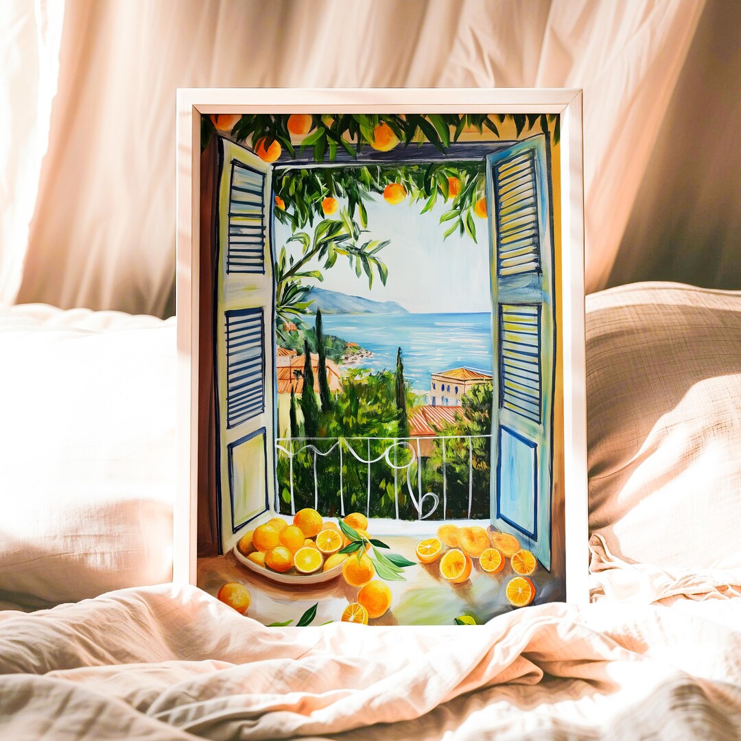 Tuscany Window View Art Print: Italian Coastal Orange Grove Painting - Etsy