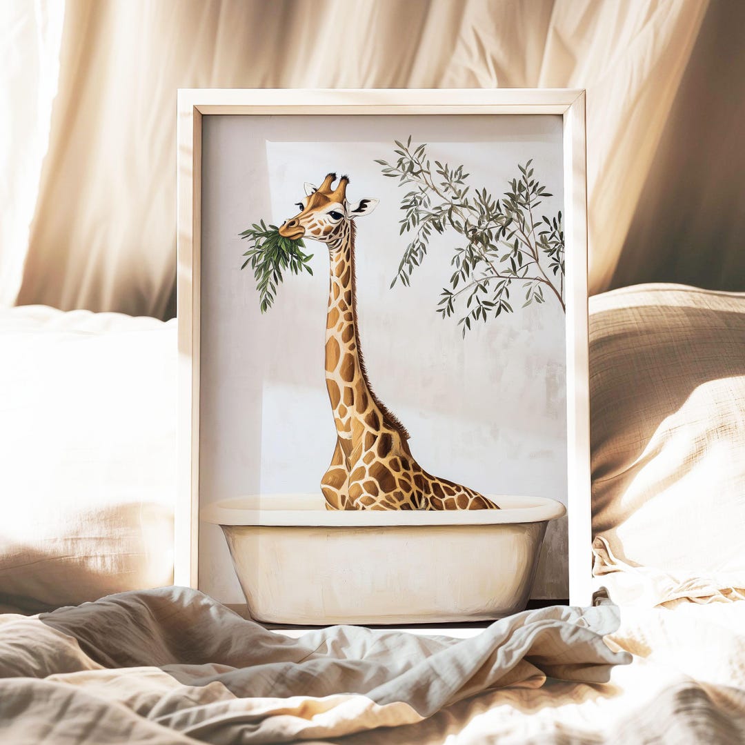 Giraffe Wall Art, Whimsical Animal Print, Funny Bathroom Decor, Safari ...