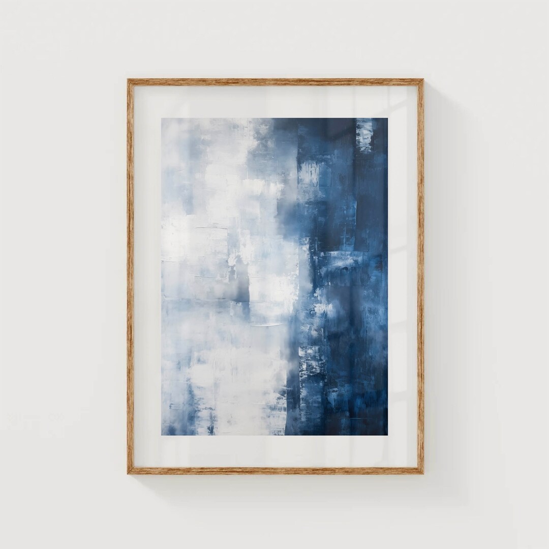 Blue and White Abstract Painting Poster Modern Minimalist Decor Boho ...