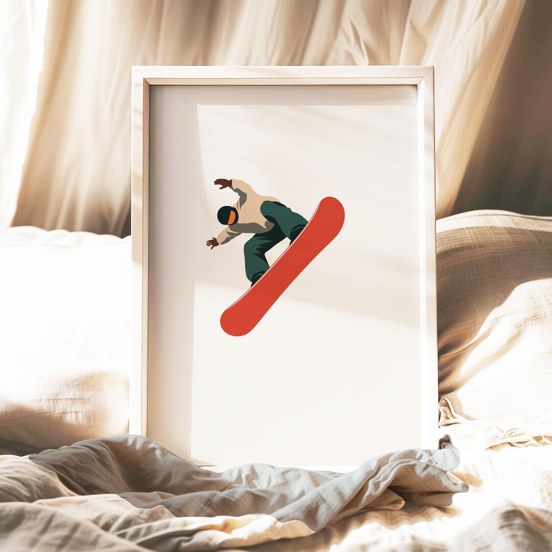 Snowboarder Art Print: Minimalist Winter Sports Poster, Ski Wall Art - Etsy
