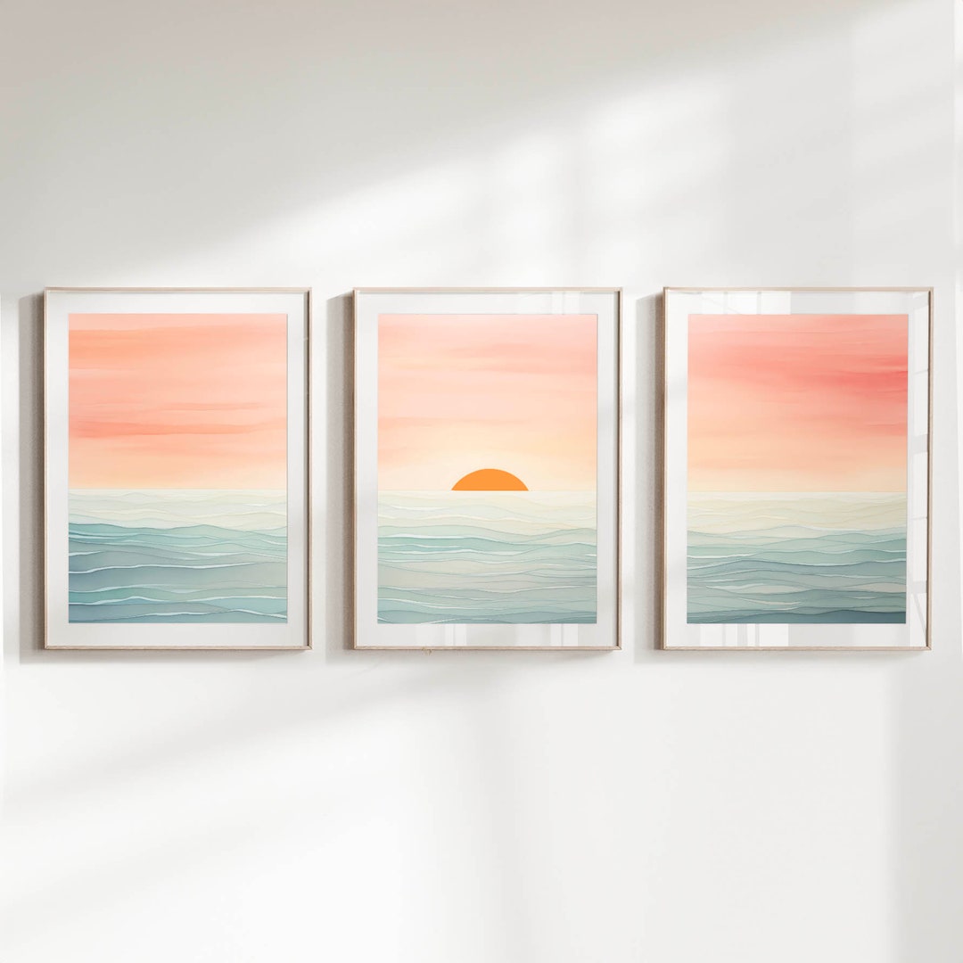 Set of 3 Sun Over Ocean Prints Coastal Scenery Nature Gift Idea A1/A2 ...