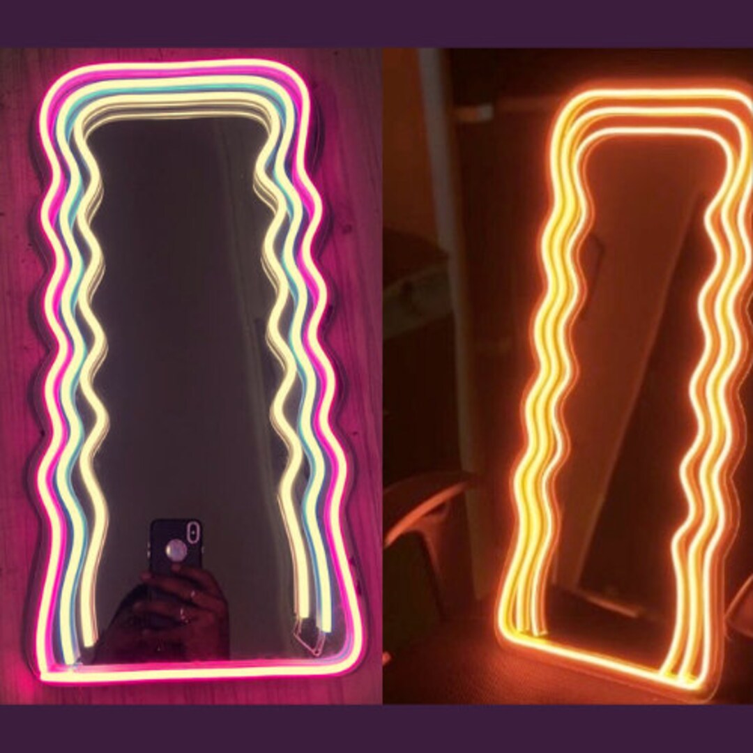Wavy Neon Mirror, Wall Mirror, Wall Decor, Makeup Mirror, Cusotm Neon ...
