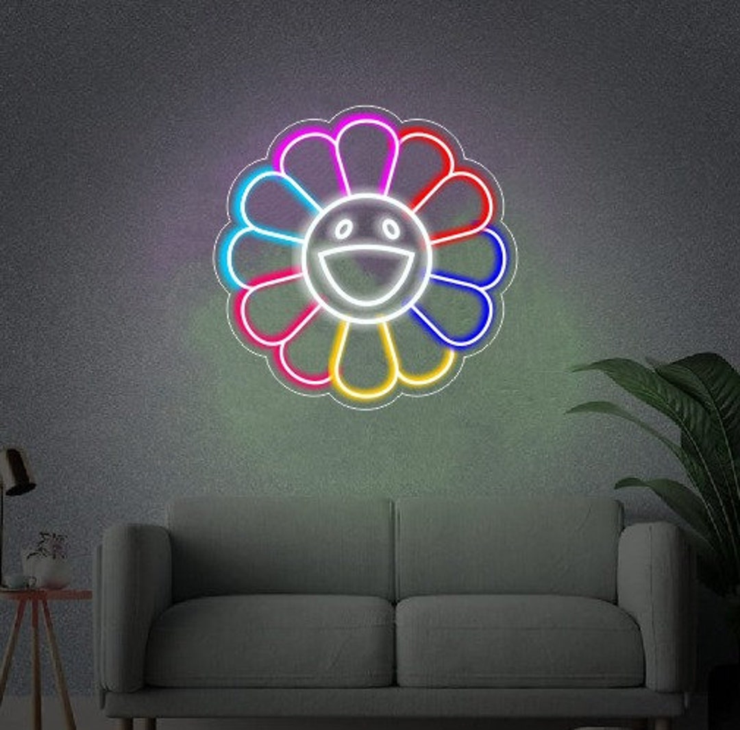 Happy Sunflower Neon Sign for Littel Girls Room Peace Love - Etsy