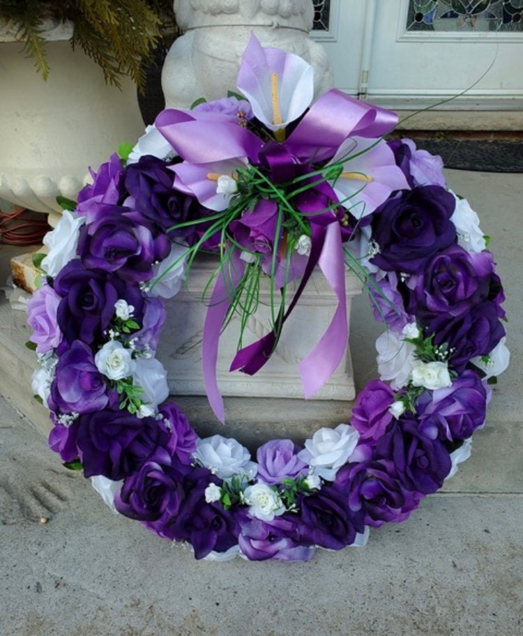 Round Wreath Roses Cemetery Flowers Artificial Funeral Wreath Grave ...