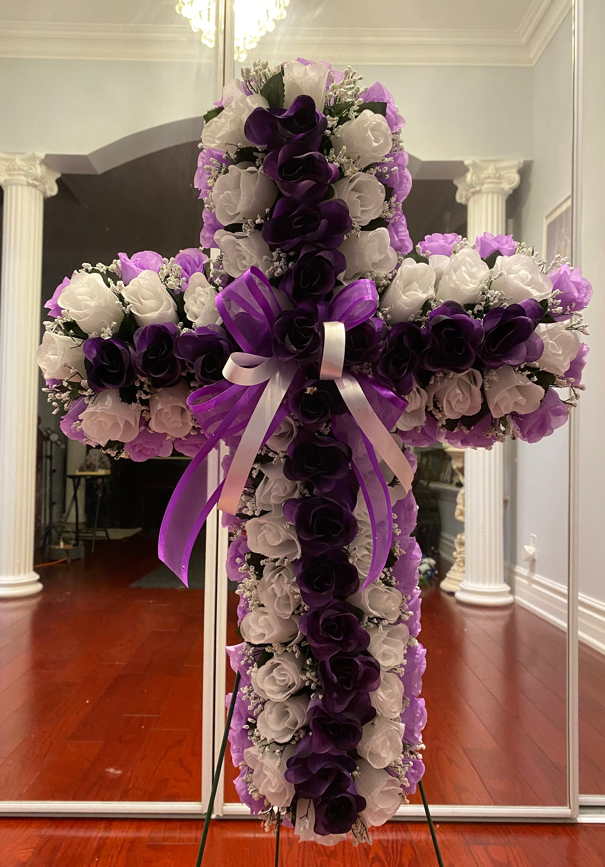 Purple Cross Love Cemetery Artificial Flowers Funeral Grave Decorations ...
