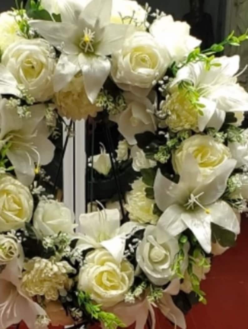 Natural Lily Roses Wreath Cemetery Artificial Flowers Funeral Grave ...