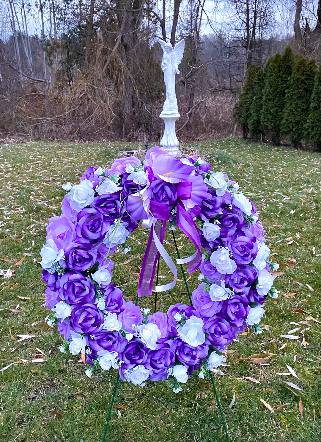 Round Wreath Roses Cemetery Artificial Flowers Funeral Wreath Grace ...