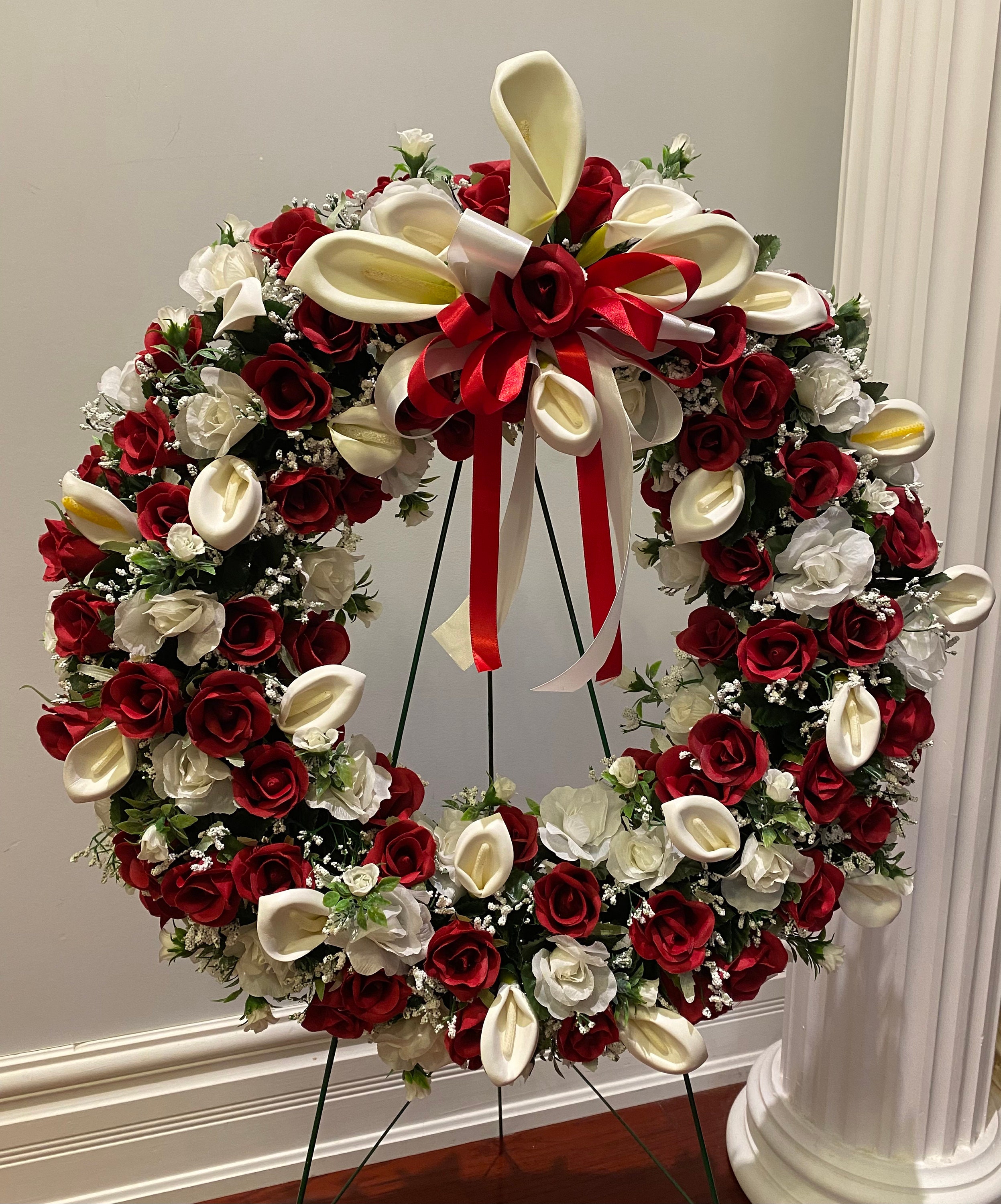 Round Wreath Roses Cemetery Artificial Flowers Funeral Wreath Grace ...