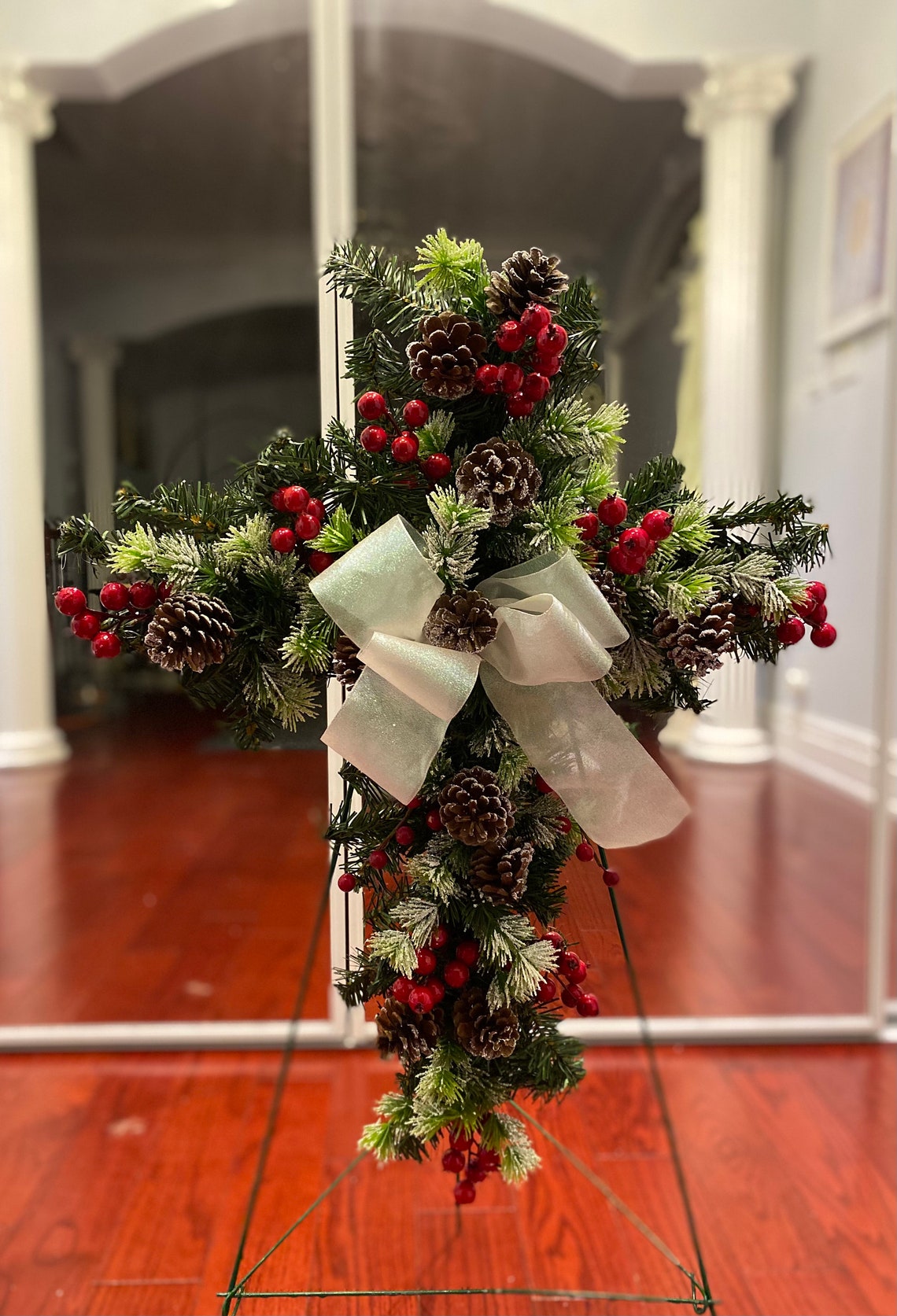Christmas Cross Wreath Cemetery Artificial Flowers Funeral Grave ...