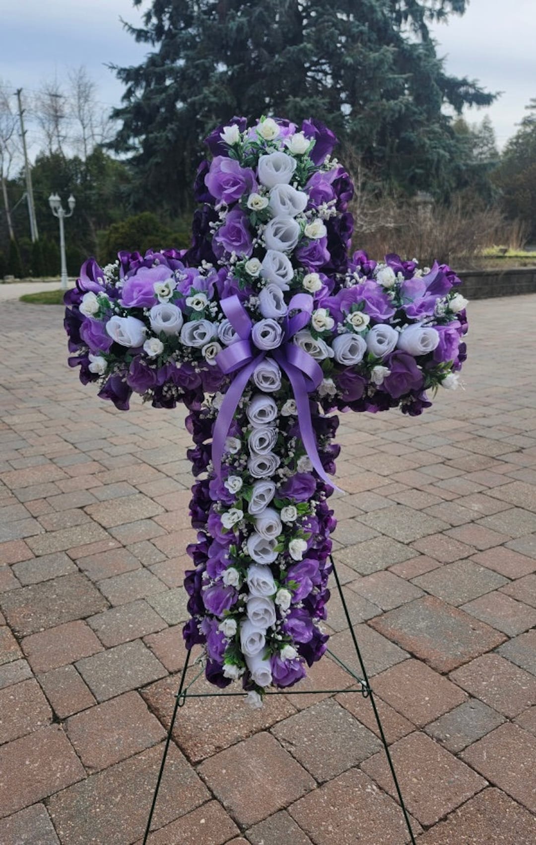 Multi Purple Cross Cemetery Artificial Flowers Funeral Grave ...