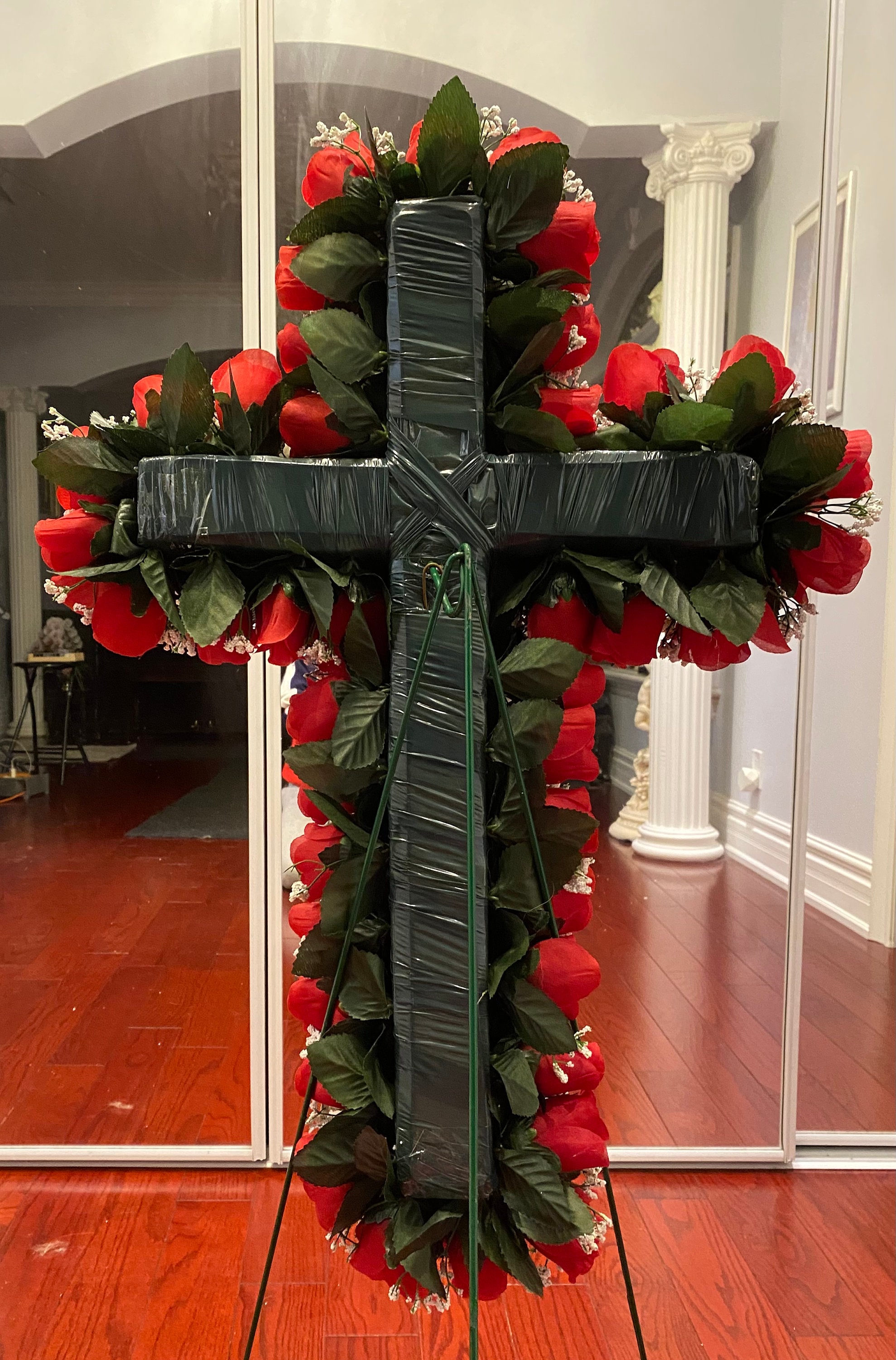 Red White Cross Love Cemetery Artificial Flowers Funeral Grave ...