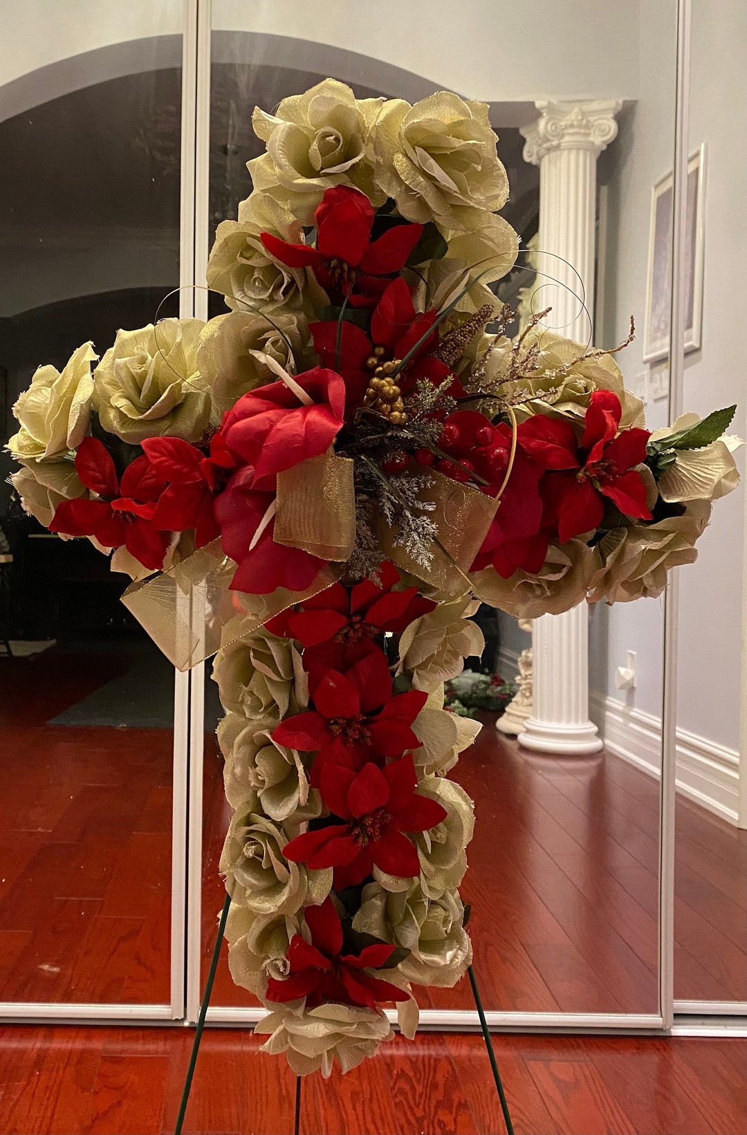 Gold Christmas Cross Cemetery Artificial Flowers Funeral Grave ...