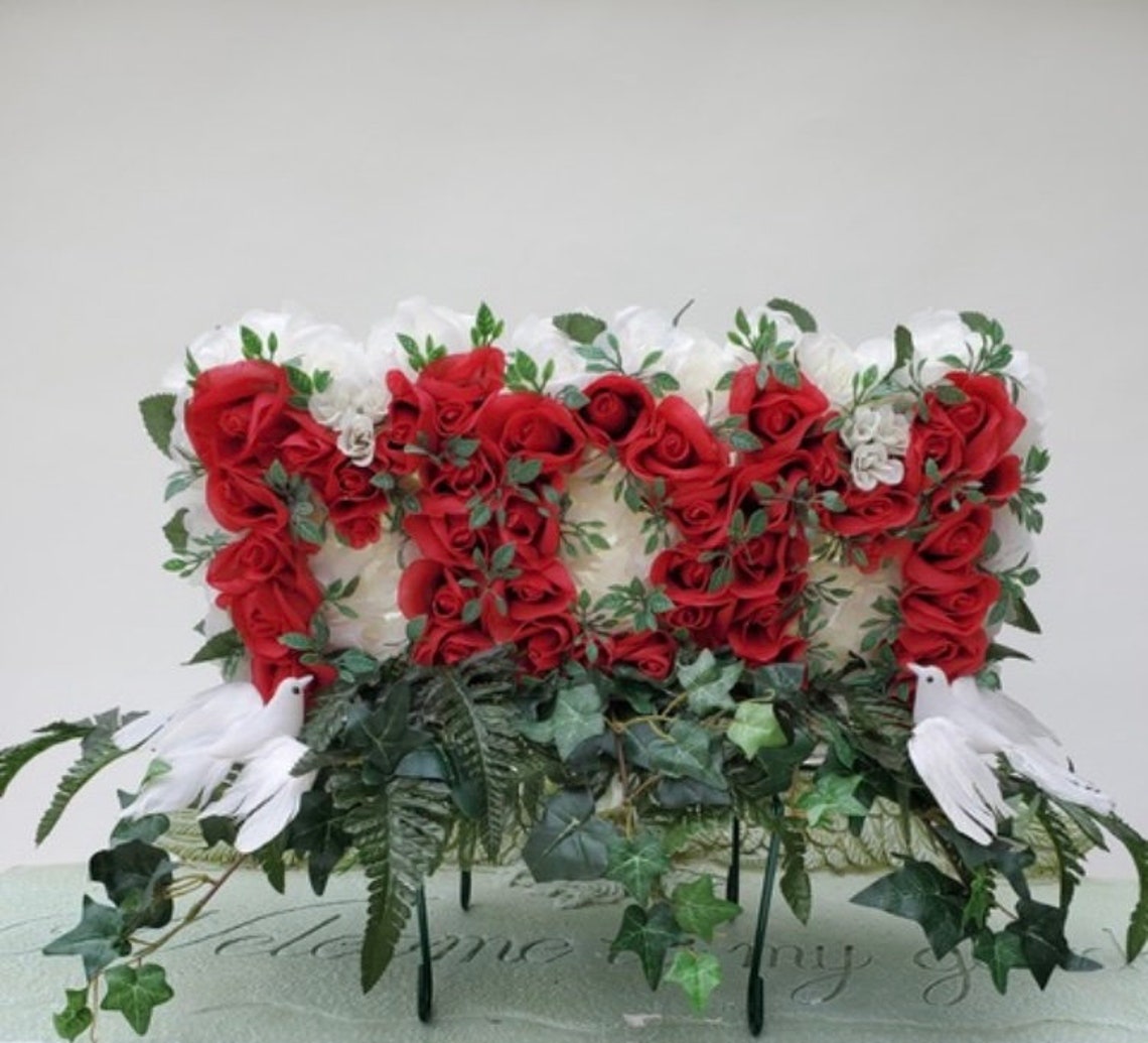Custom Saddle Letters Name Cemetery Flowers Funeral Arrangement Grave ...