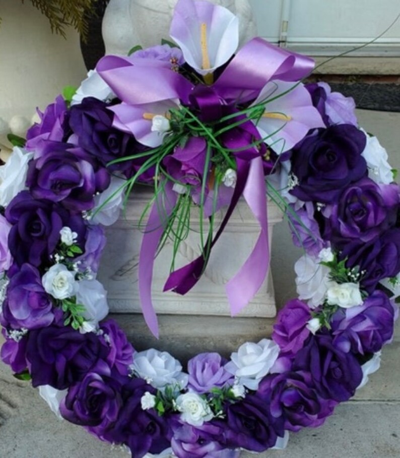 Round Wreath Roses Cemetery Flowers Artificial Funeral Wreath Grave ...