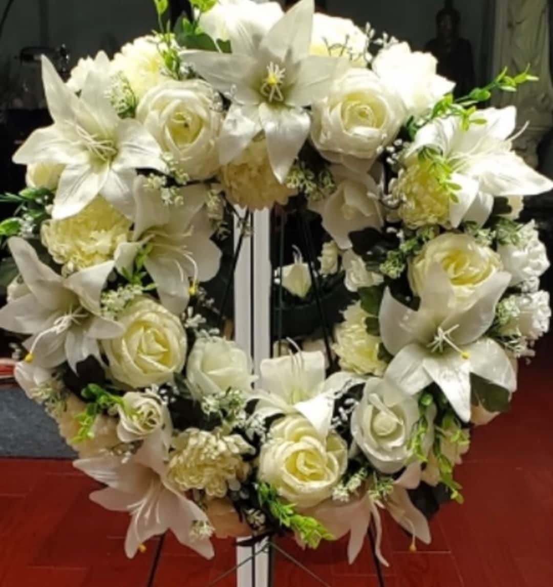 Natural Lily Roses Wreath Cemetery Artificial Flowers Funeral Grave ...