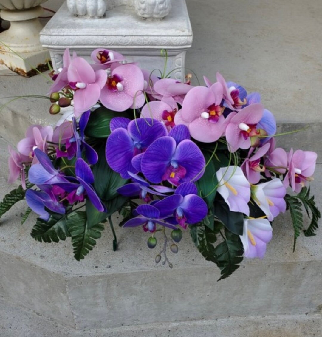 ORCHID Medium Saddle Cemetery Flowers Artificial Memorial Arrangement ...