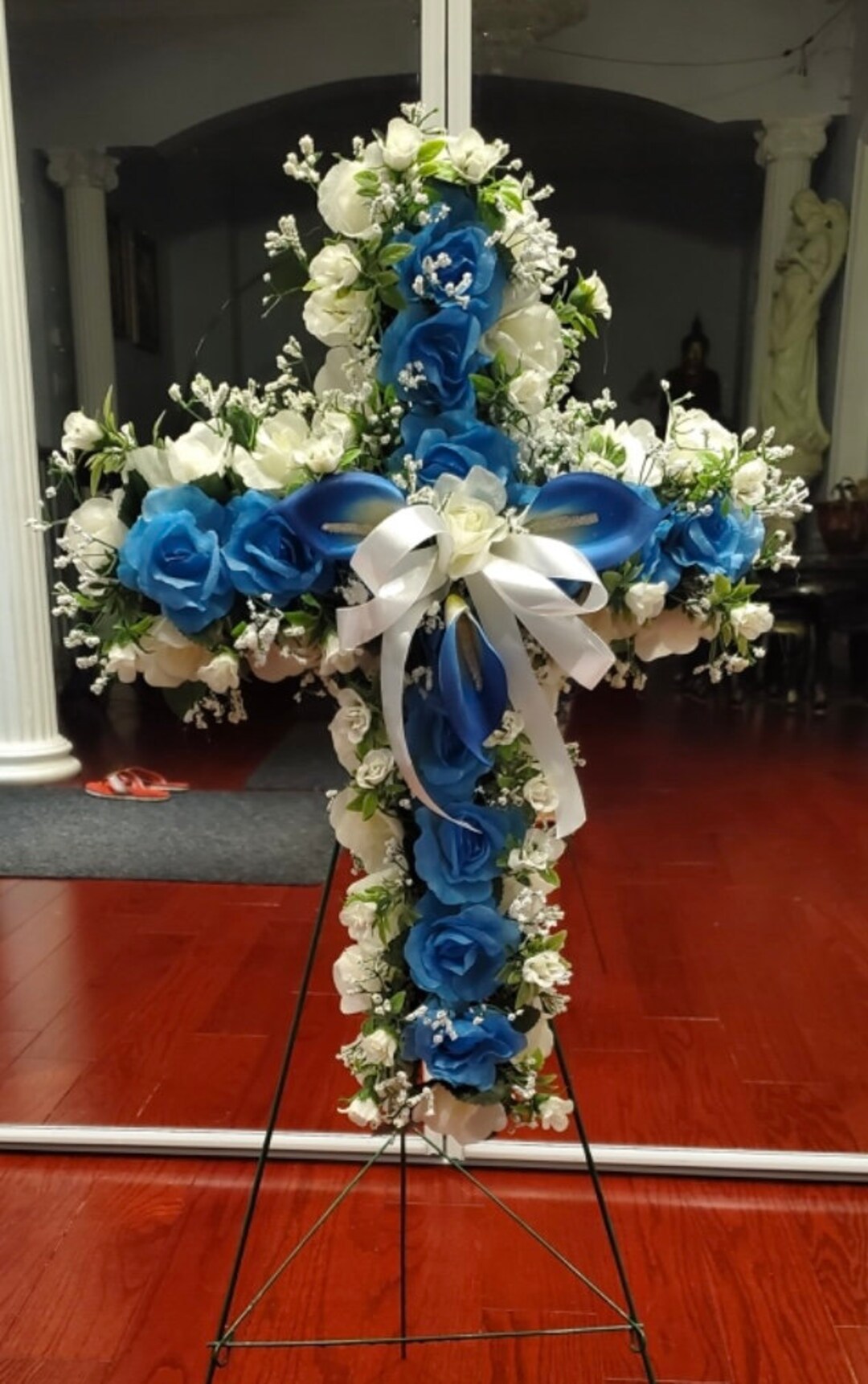 Small Blue Cross Love Cemetery Artificial Flowers Funeral Grave ...