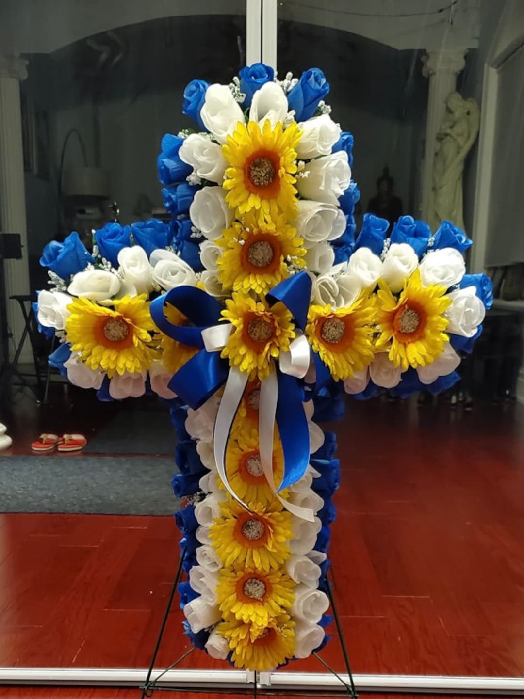 Blue Sun Cross Love Cemetery Artificial Flowers Funeral Grave ...