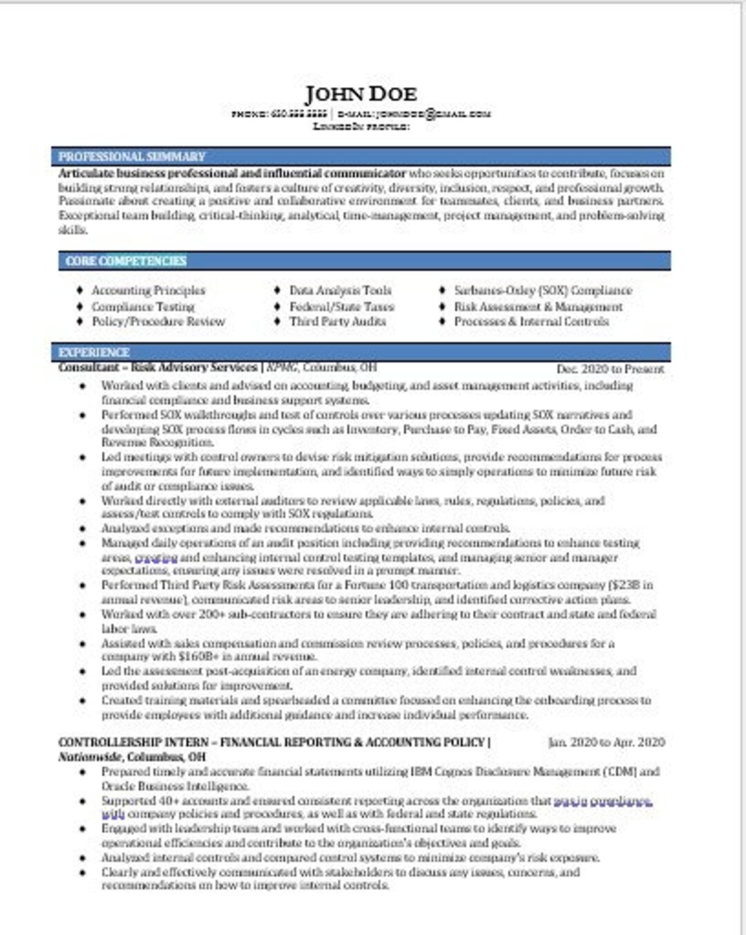 Consulting/ Internal Audit Resume Template - Etsy