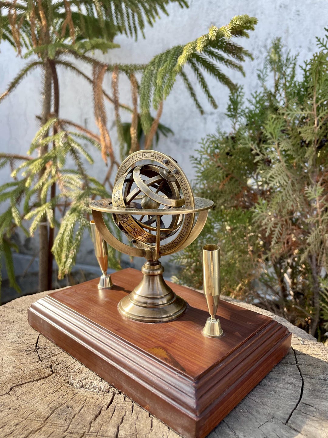 Hand-forged Brass Armillary Sphere Desk Set – Nautical Compass & Pen ...
