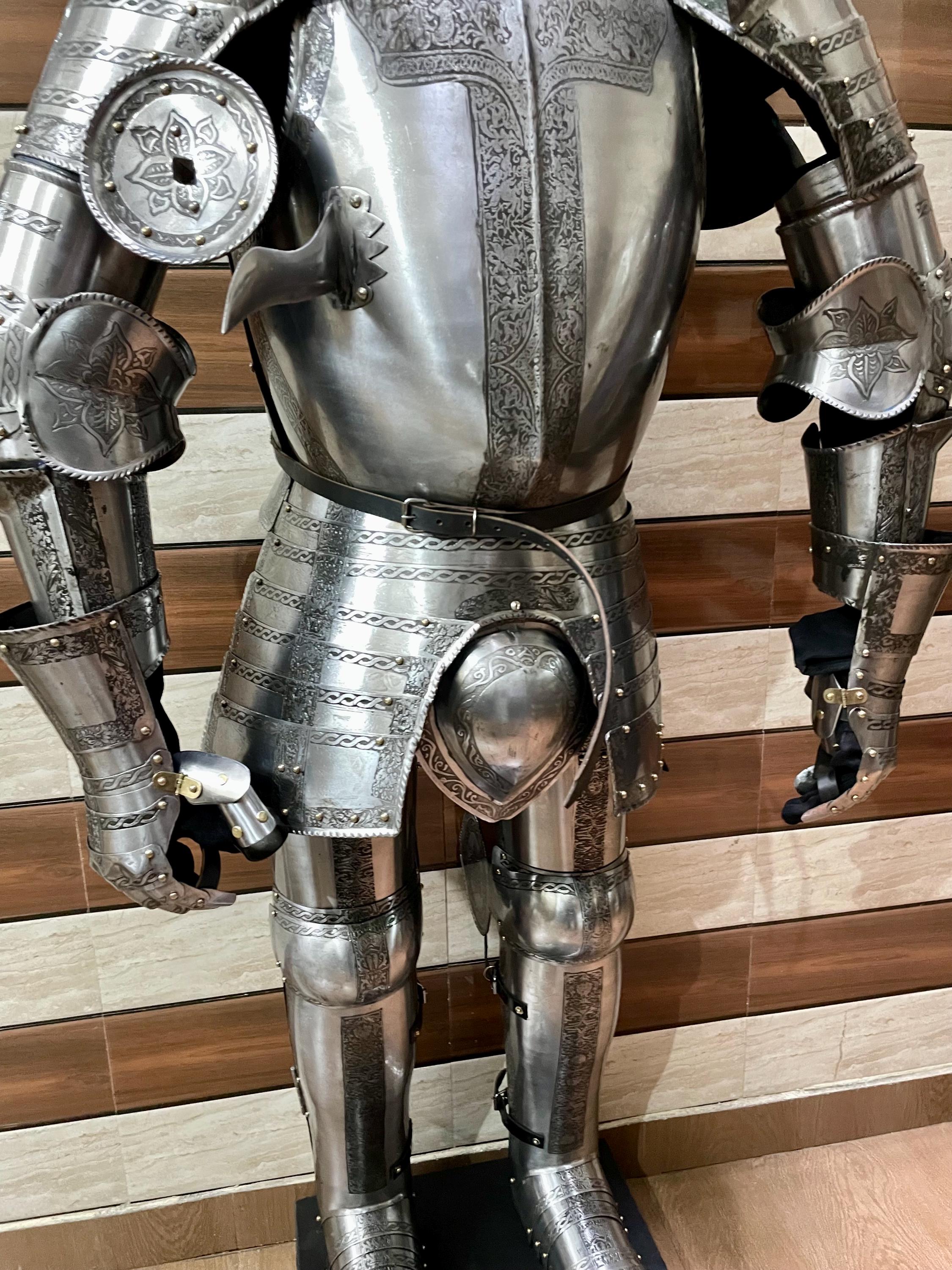 Engraved Knight Armor | Full Suit of Steel, Medieval Display - Etsy