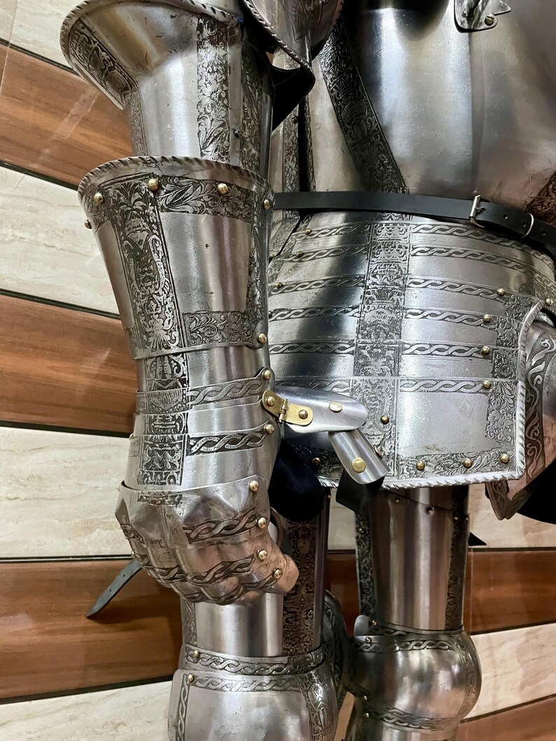 Engraved Knight Armor | Full Suit of Steel, Medieval Display - Etsy