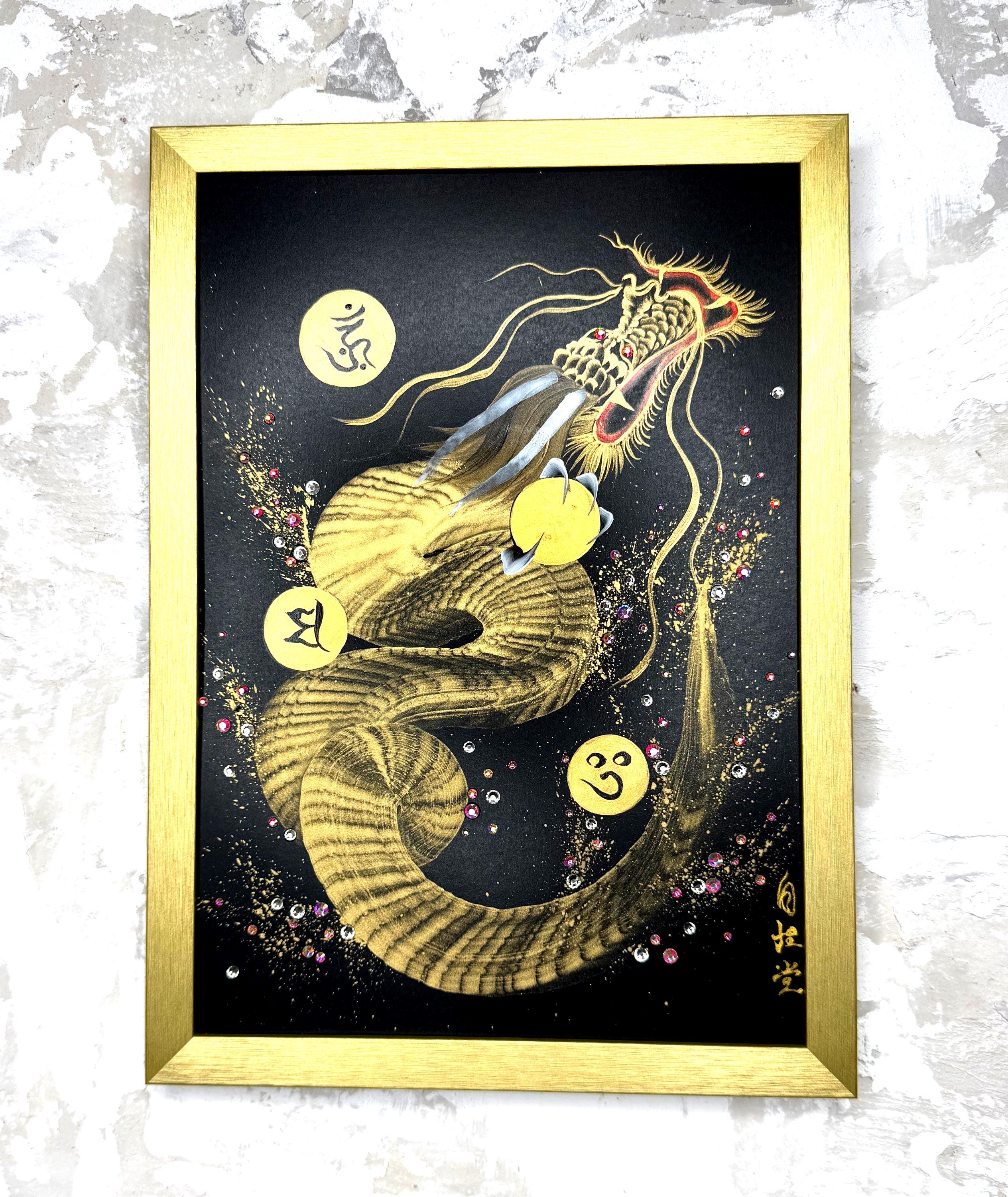 Japanese Gold Dragon Painting – Ippitsuryu Original Art With Swarovski ...