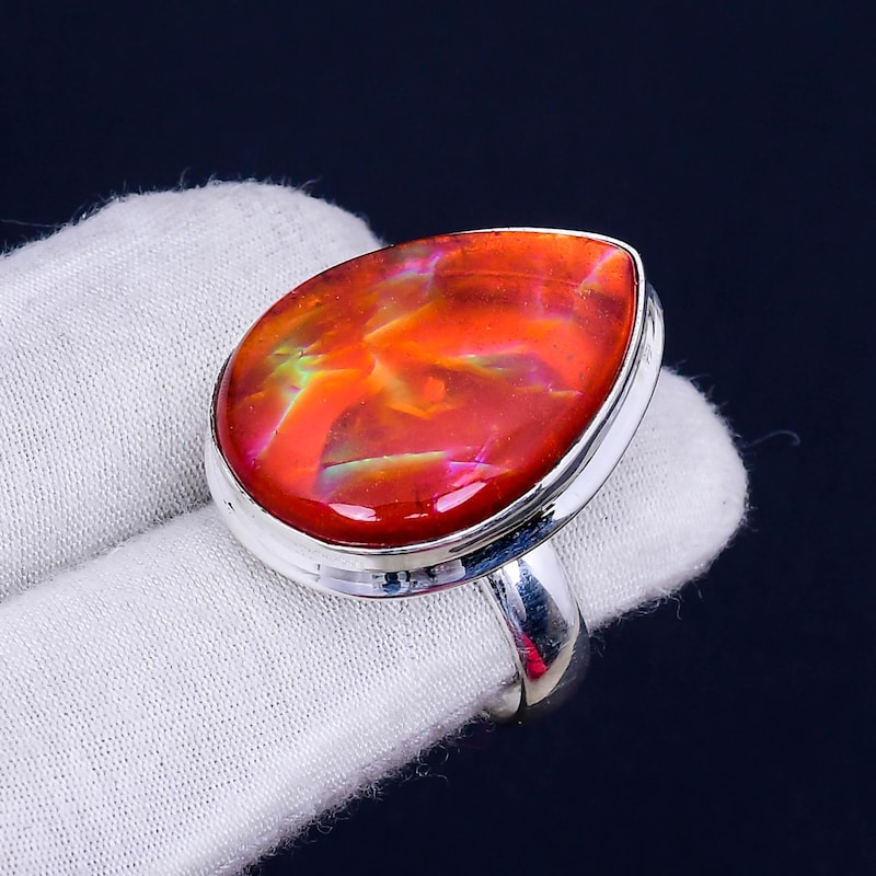 Orange Pink Fire Opal Ring - Etsy UK