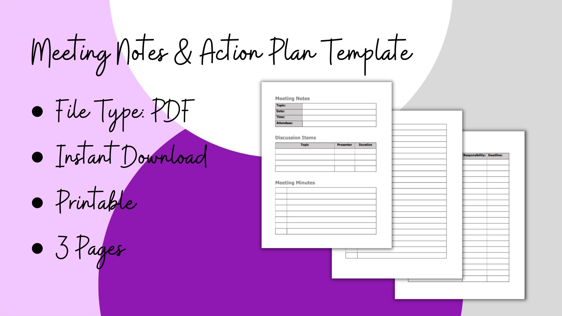 Meeting Notes& Action Plan Template | HR Forms | Human Resources ...