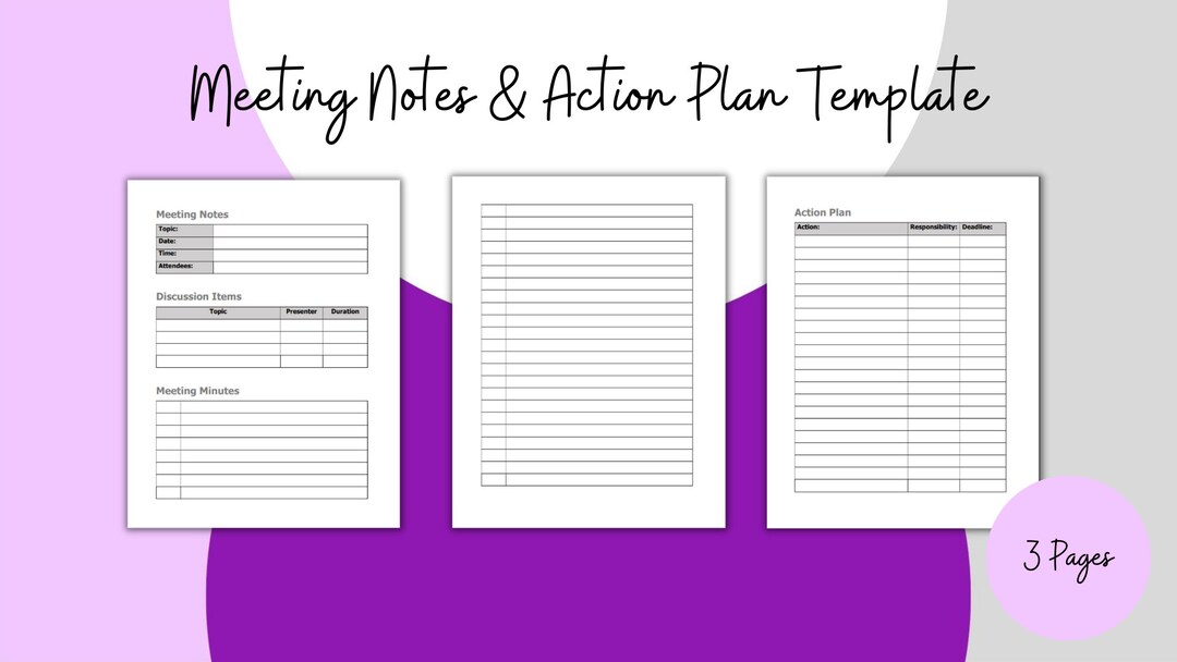 Meeting Notes& Action Plan Template | HR Forms | Human Resources ...