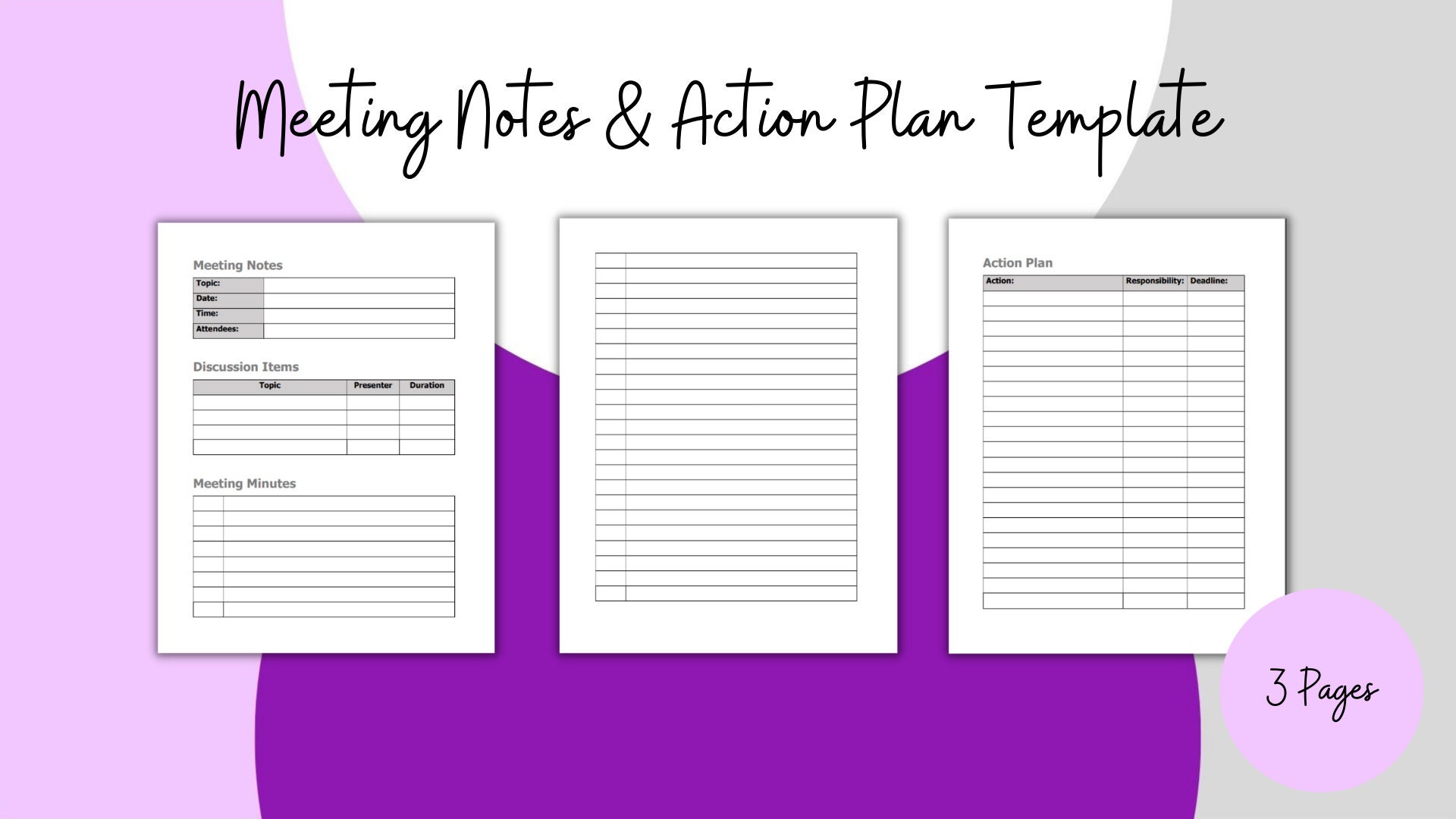 Meeting Notes& Action Plan Template | HR Forms | Human Resources ...