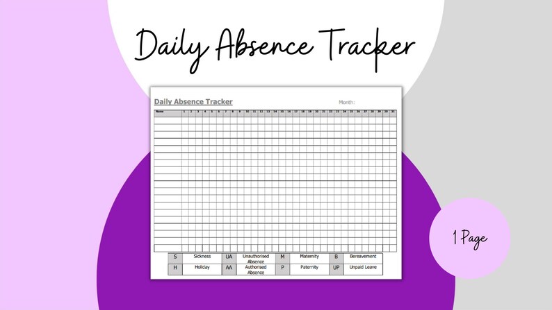 Daily Absence Tracker | HR Forms | Human Resources | Printable Form ...