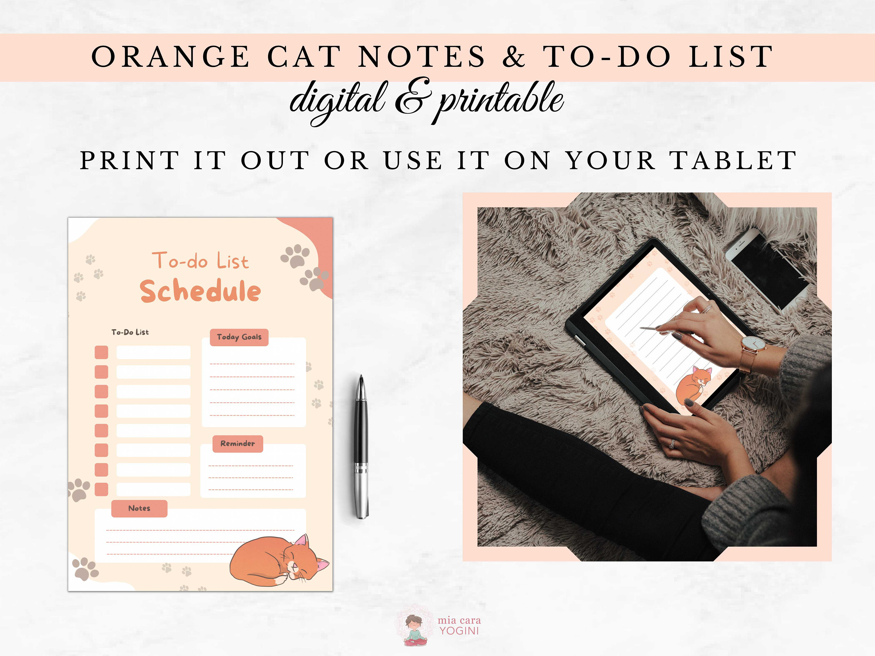 Cute Printable Stationery Set, Orange Cat Illustration, Printable To-do ...