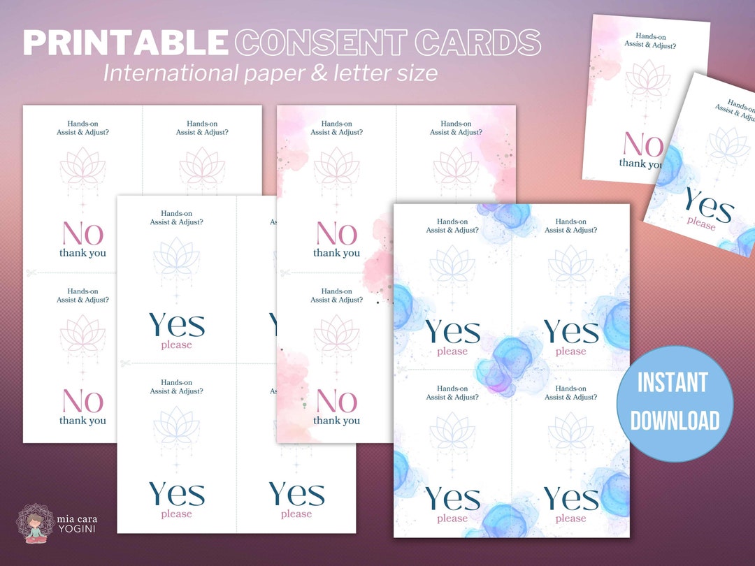 Yoga Consent Cards Printable Yoga Teacher Resource Trauma Informed ...