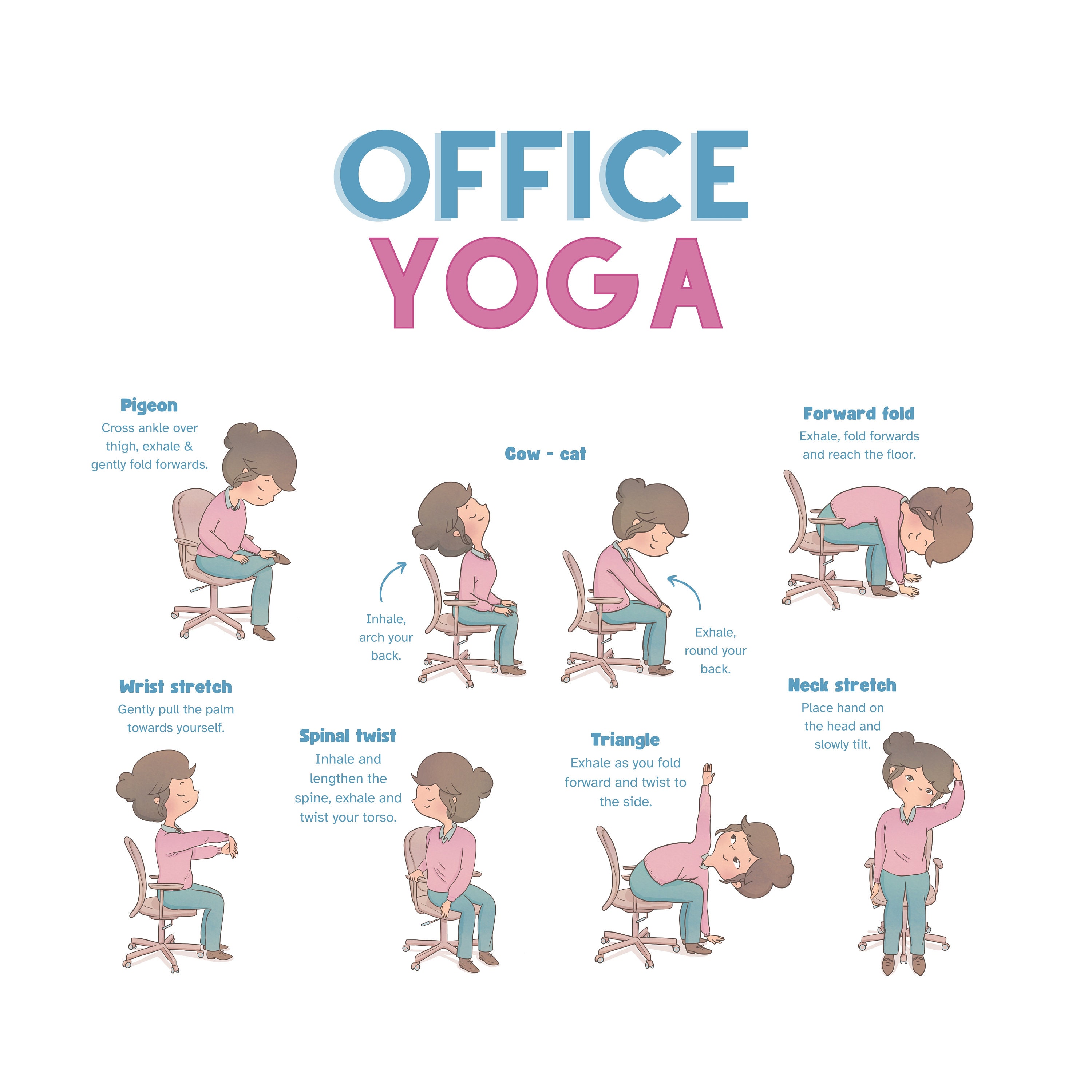 Office Yoga Printable Poster Chair Yoga Poses Printable Wall Art Desk ...