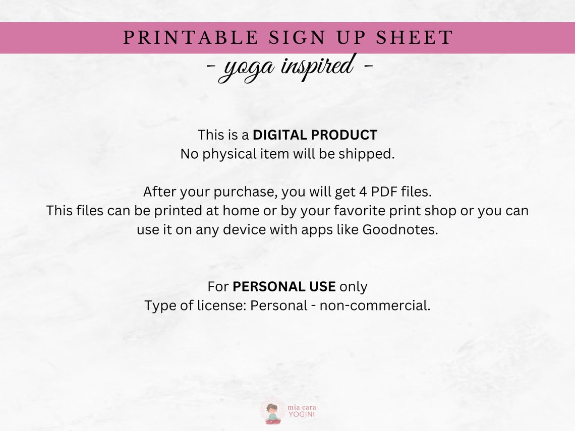Yoga Class Sign-up Sheet Printable, Email List Template (digital ...
